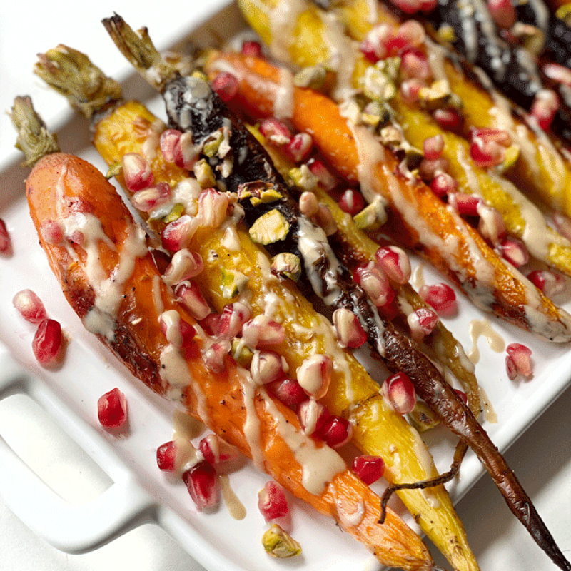 Tri-Color Roasted Carrots with Tahini, Pomegranate, and Pistachio ...